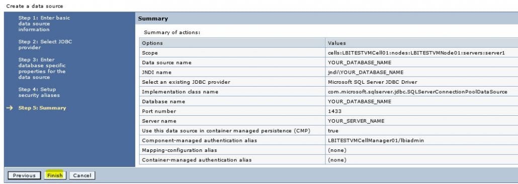 How To Create new DataSource for LBI in Websphere