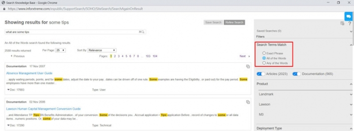 Infor Knowledge Base (KB) and Documentation Search Tips and Tricks