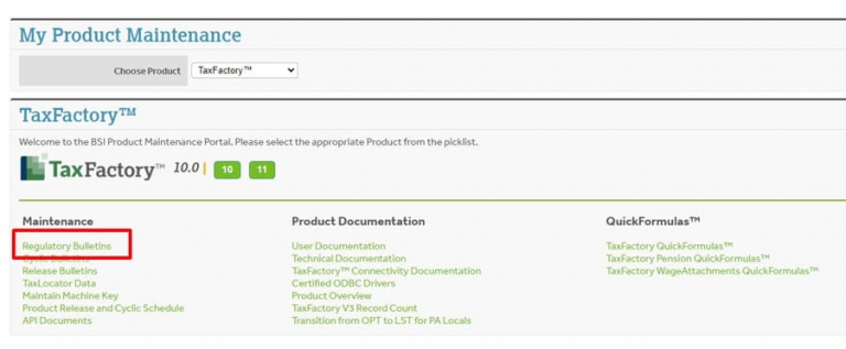 How to perform a Regulatory Bulletin update for BSI TaxFactory 10