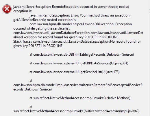 Security Server Exception – No record found for given key PDLSET1 in ...